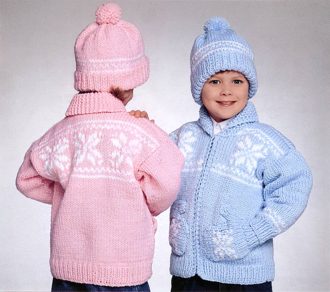 Snowflakes Cardigan with Mitten Pockets Pattern | Mary Maxim Ltd.