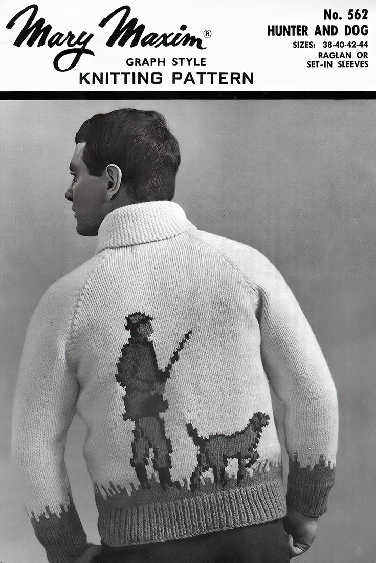 Modèle de cardigan chasseur et chien – Mary Maxim Ltd